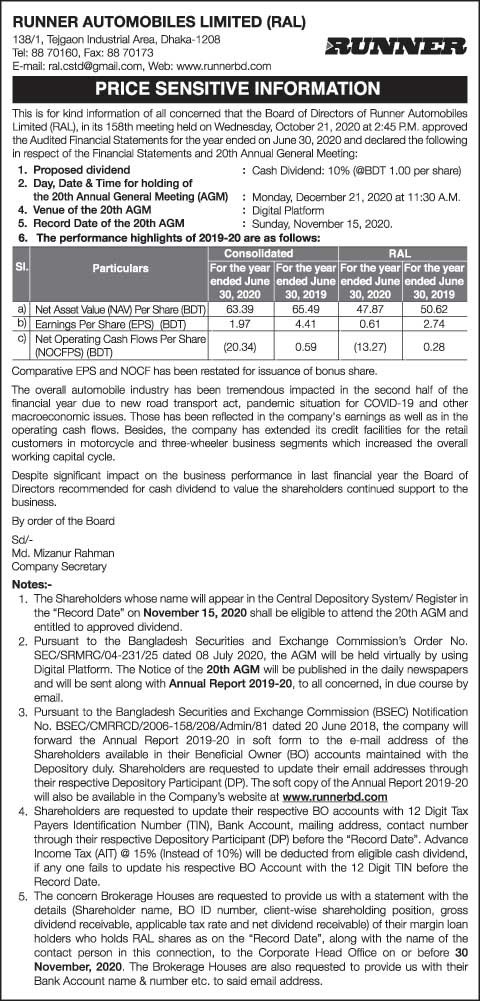 Runner Automobiles PLC. - Runner Automobiles PLC.